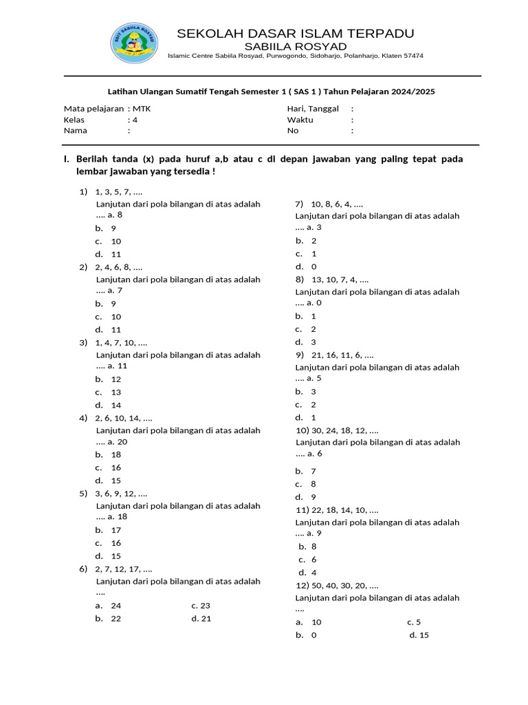 Latihan Soal MTK | PDF