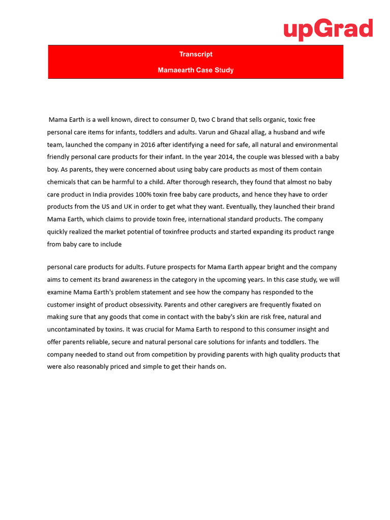 Transcript - Mamaearth Case Study | PDF | Brand | Consumer Behaviour