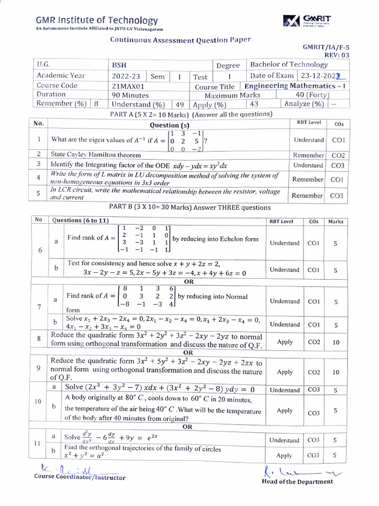 1st_btech_2022-23_M1_ses-Q1 | PDF | Mathematical Objects | Algebra