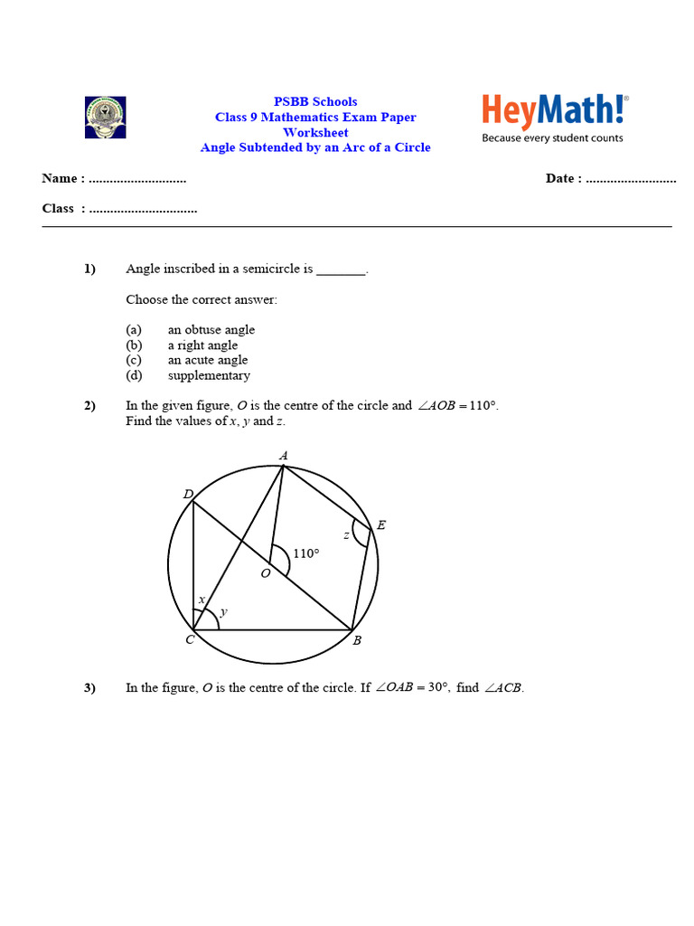 Class 9 Maths Circles Worksheet-3 | PDF | Circle | Triangle