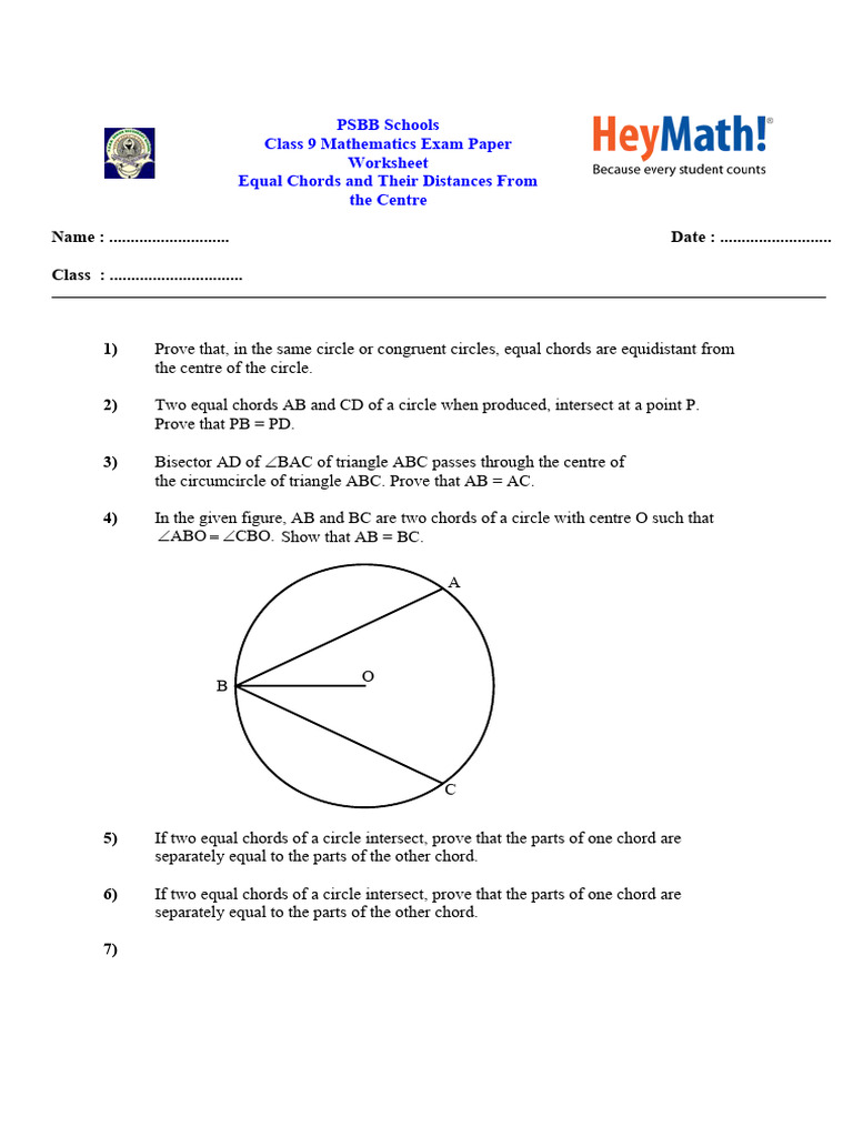 Class 9 Maths Circles Worksheet-6 | PDF | Circle | Perpendicular
