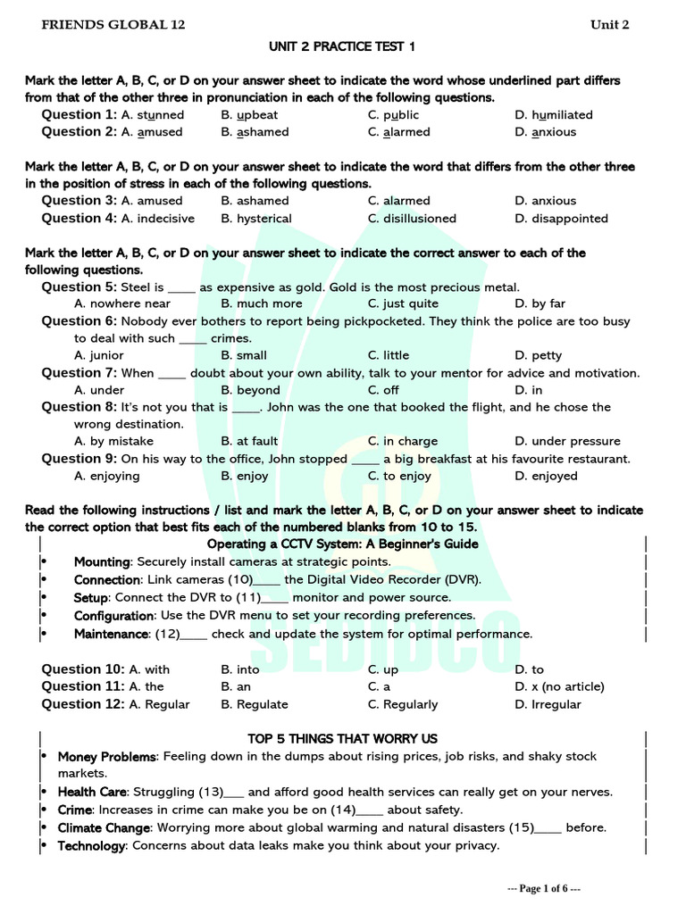 Friends Global 12 Unit 2 Practice Test | PDF | Burglary | Fight Or ...