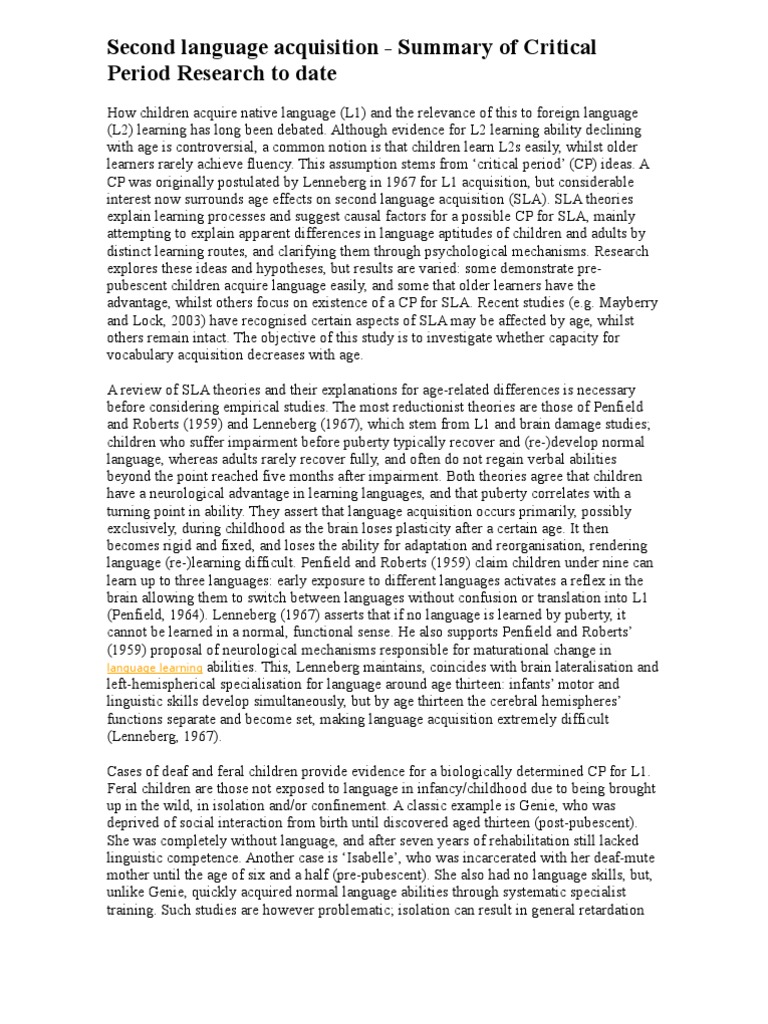 Critical Period in Language Learning | PDF | Second Language ...