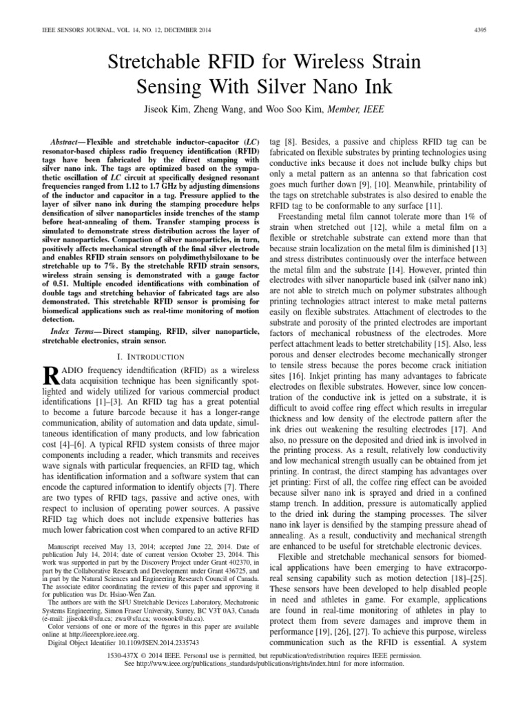 Stretchable RFID For Wireless Strain Sensing With Silver Nano Ink | PDF ...