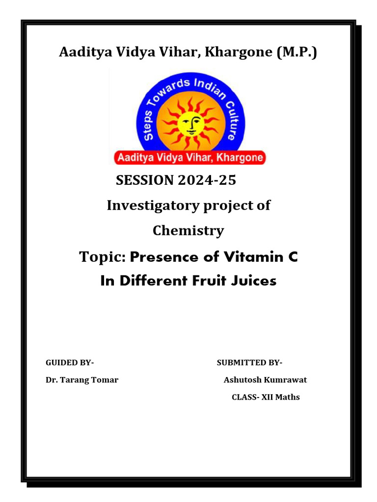 Aaditya Vidya Vihar, Khargone (M.P.) : Topic | PDF | Titration | Chemistry