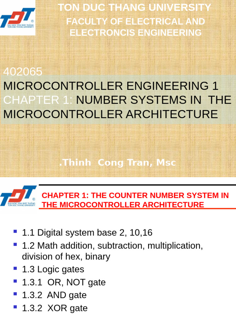 402065 - Microcontroller Engineering1 - Chapter 1 | PDF | Subtraction | Logic Gate