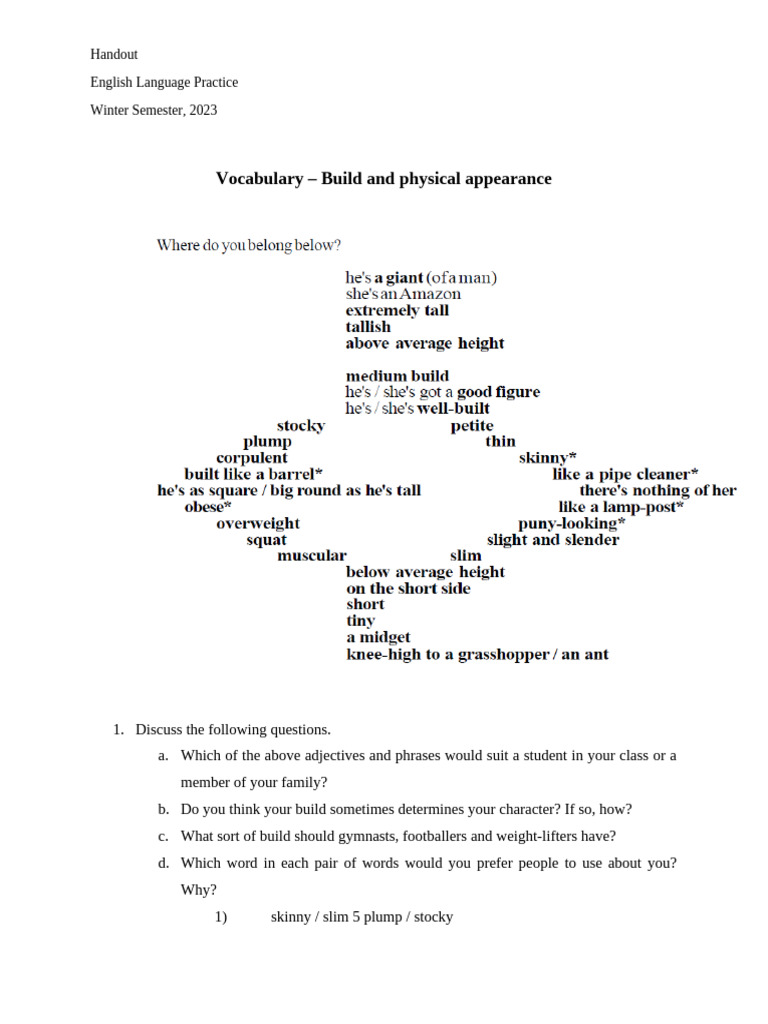 Build and Physical Appearance | PDF | Language Arts & Discipline
