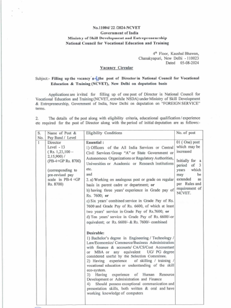 Vacancy Circular Director | PDF