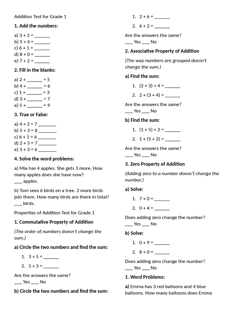 Grade 1 Addition Exercises | PDF | Mathematical Concepts | Mathematics