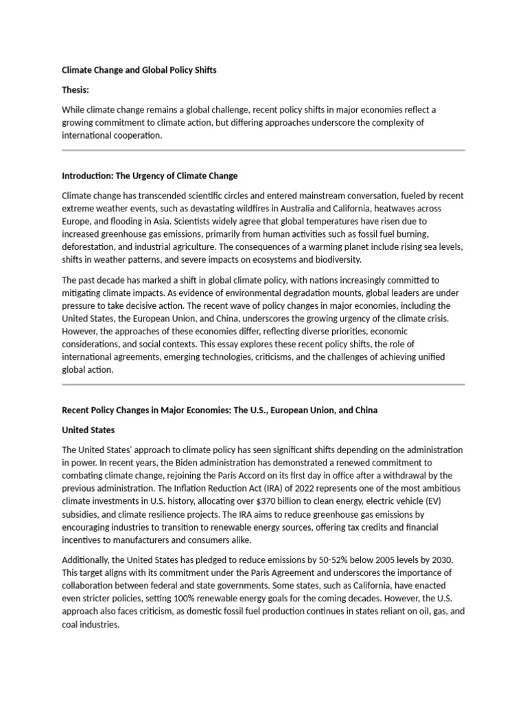 Climate Change and Global Policy Shifts | PDF | Climate Change | Climate Change Mitigation