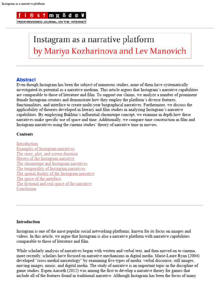 Instagram As A Narrative Platform | PDF | Narrative | Time