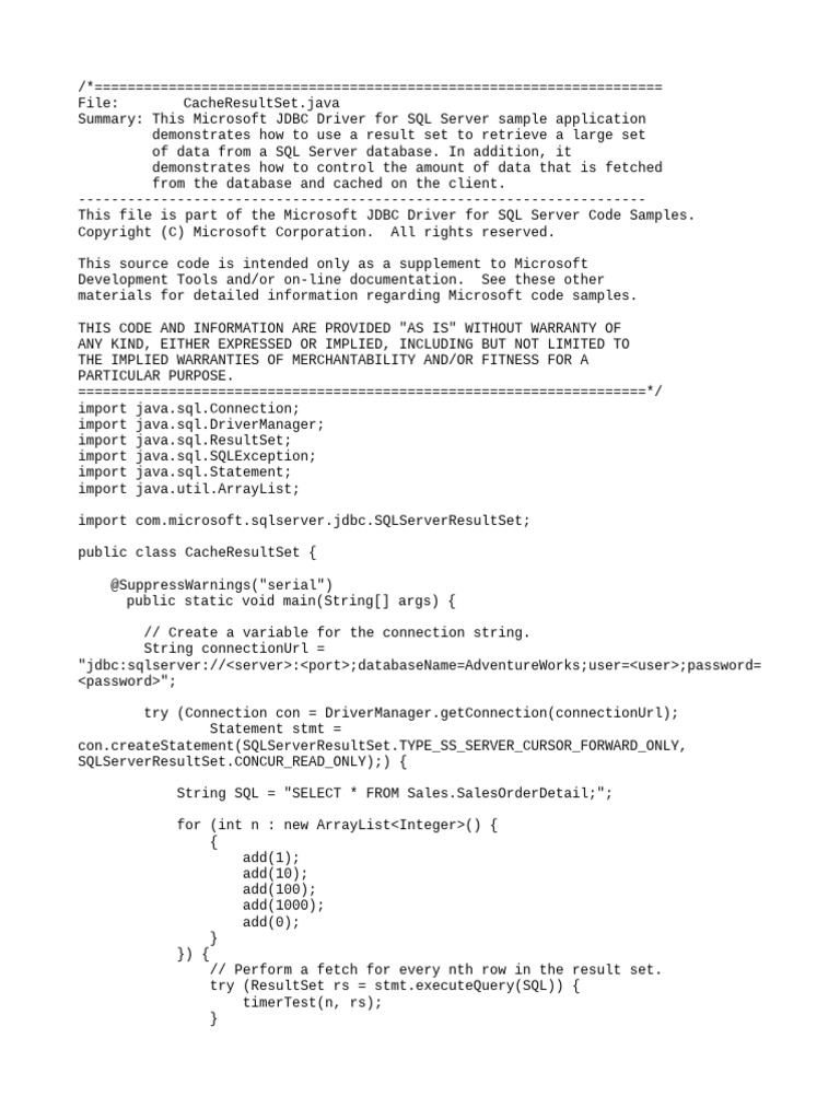 CacheResultSet | PDF | Microsoft Sql Server | Sql