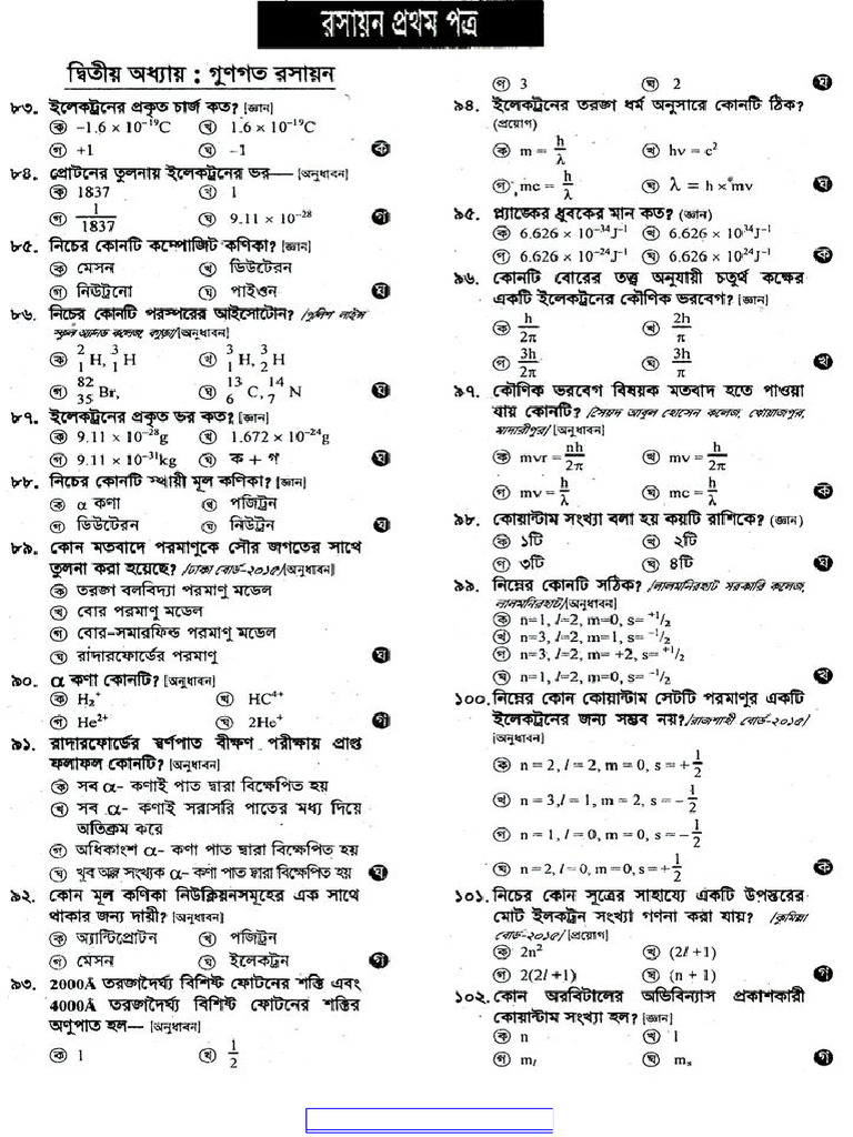 Chapter 2 HSC Chemistry 1st Paper MCQ Question With Answer | PDF ...