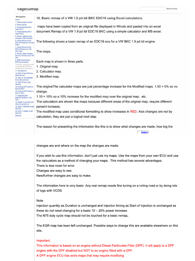 Basic Remap of A VW 1.9 PD Tdi BKC EDC16 Using Excel Calculators | PDF