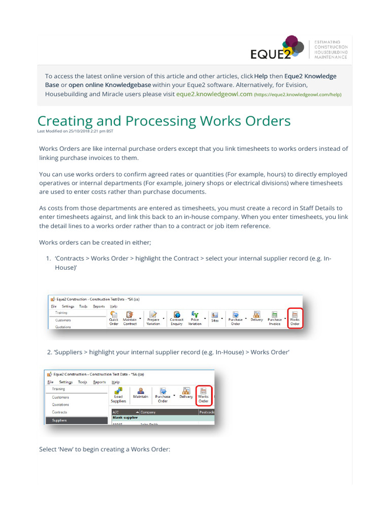 Eque2 Creating-and-Processing-Works-Orders | PDF | Computing