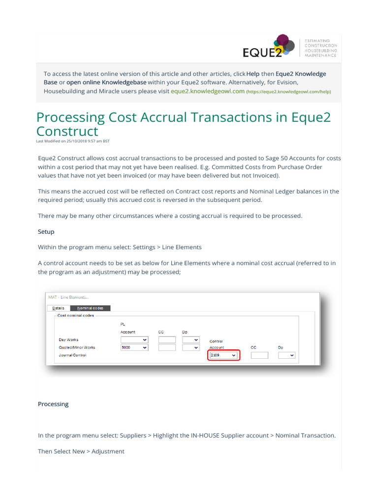 Eque2 Processing-Cost-Accrual-Transactions-in-Eque2-Construct | PDF | Debits And Credits | Accrual