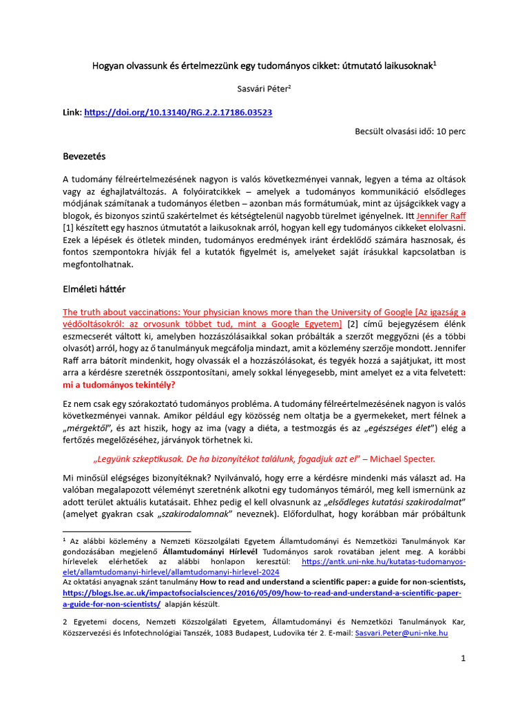 Tudományos Cikk Olvasás Útmutató | PDF