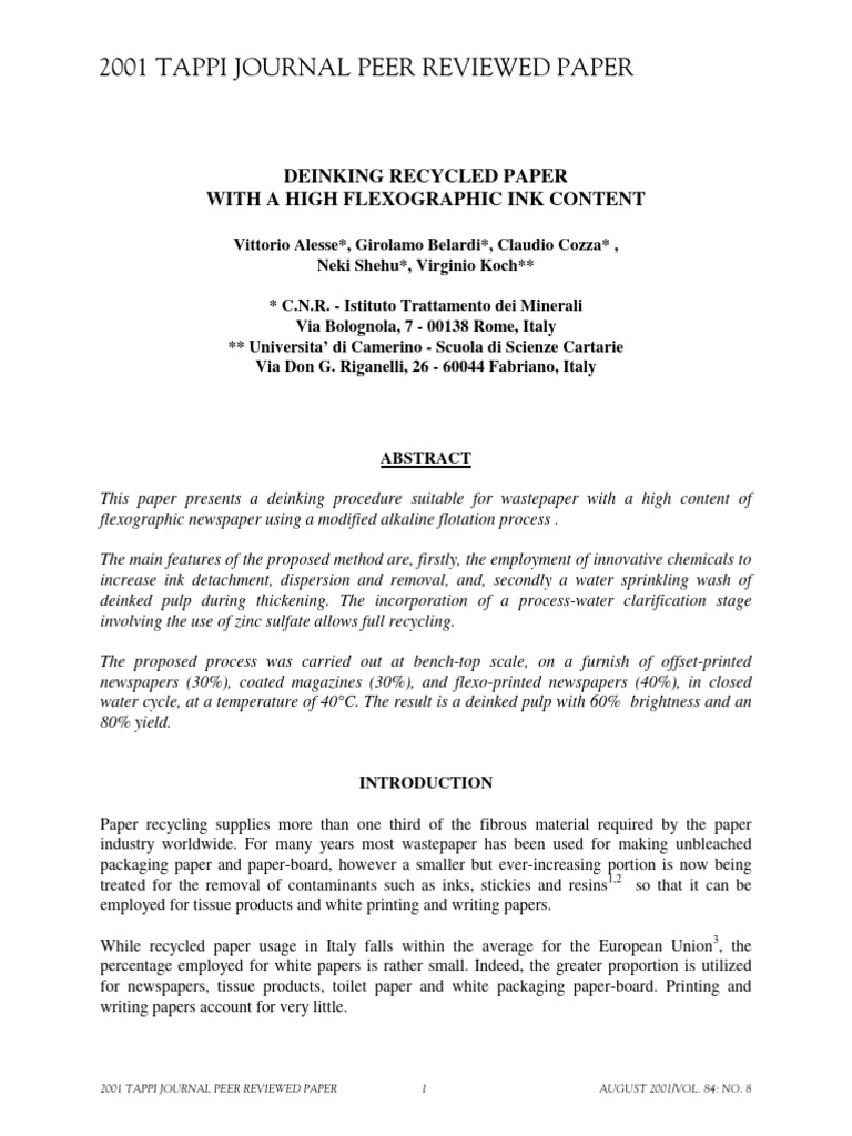 Deinked Recycled | PDF | Pulp (Paper) | Industrial Processes