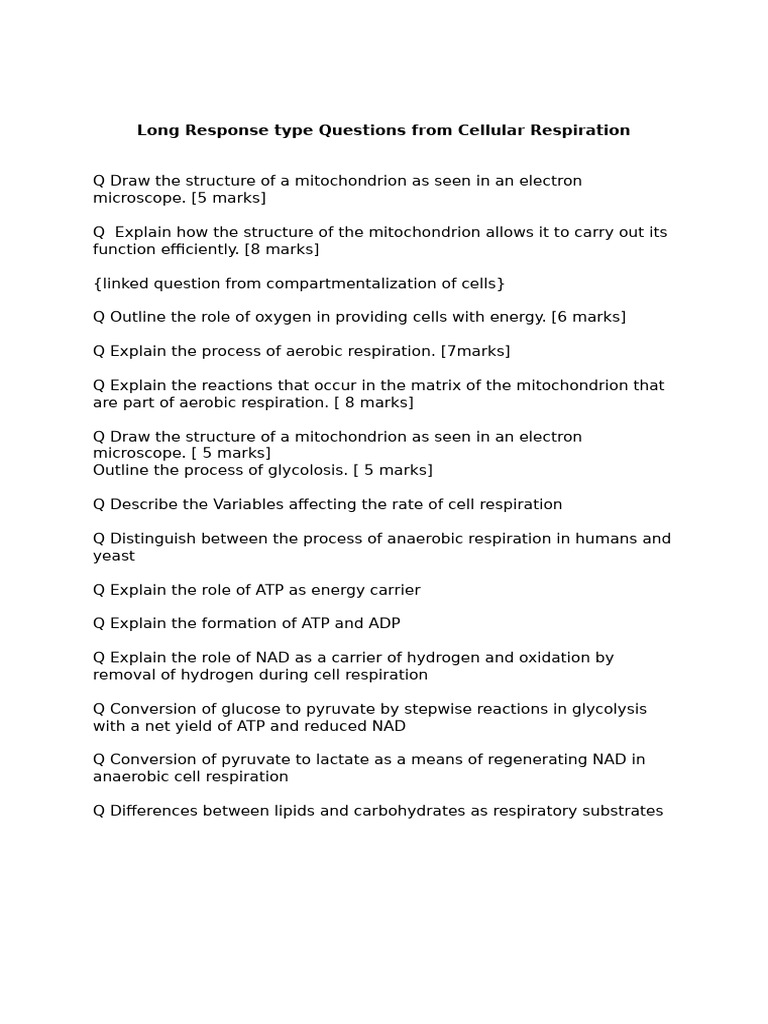 Cellular Respiration Questions | PDF