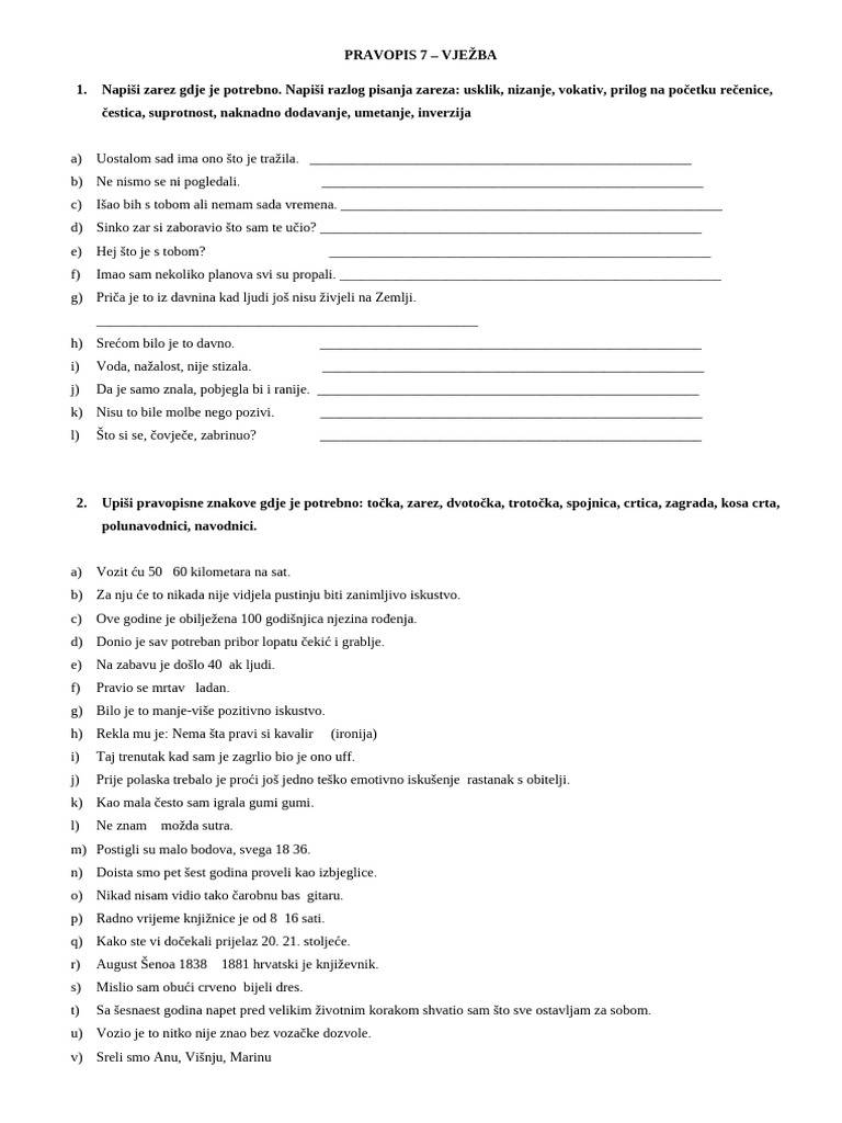 Pravopis 7 Vježba | PDF