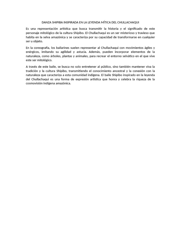 Danza Shipiba: Leyenda del Chullachaqui | PDF