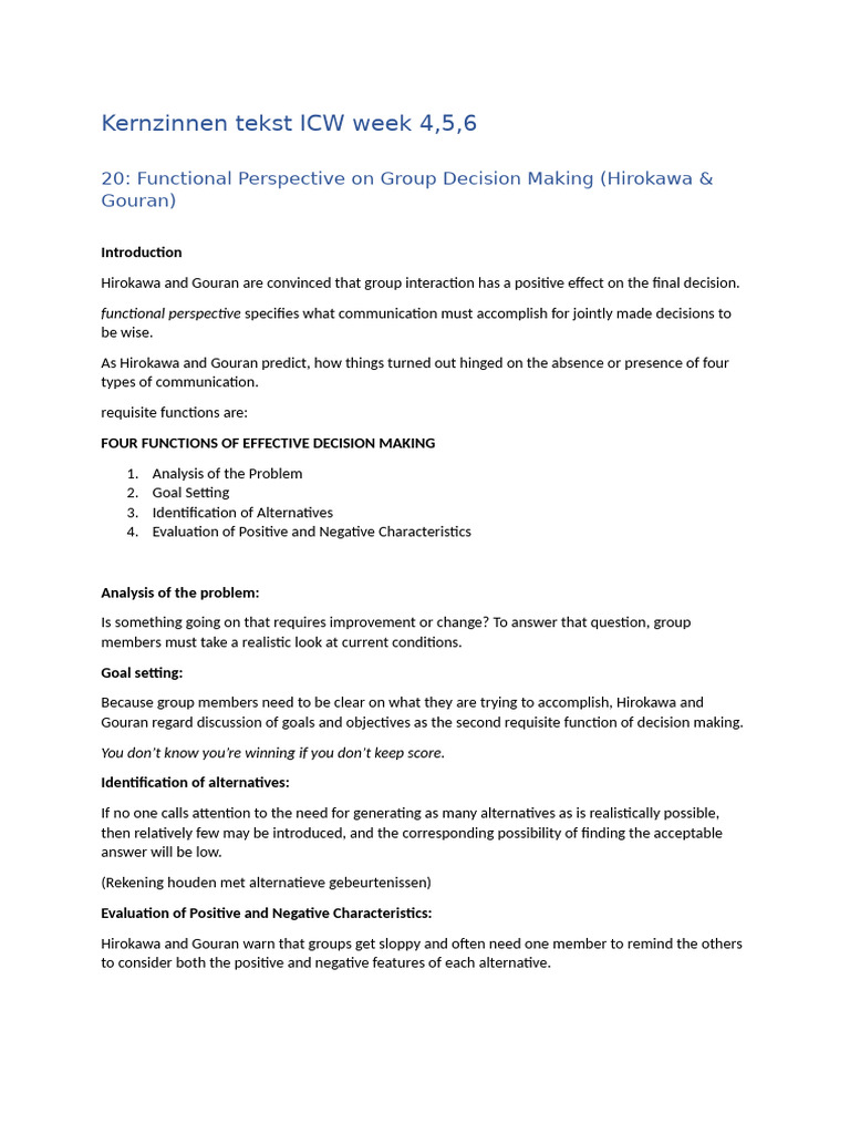 Kernzinnen Week 4,5,6 ICW | PDF | Psychological Concepts | Psychology