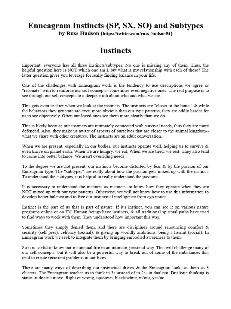 Hudson Subtypes | PDF | Enneagram Of Personality | Intimate Relationships