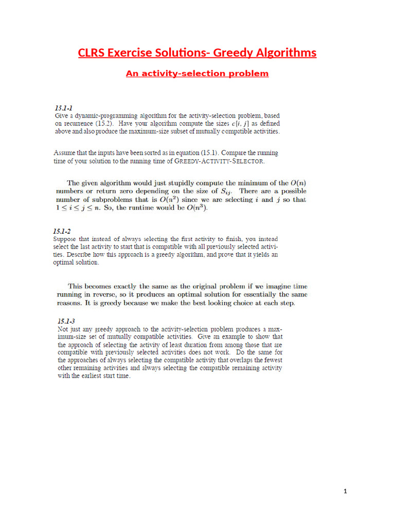 Greedy - CLRS Exercise Solutions | PDF