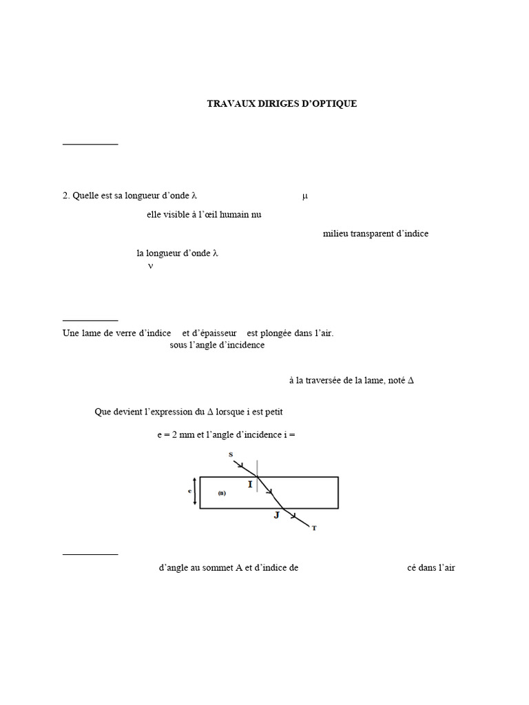Optique : Exercices sur la réfraction et la lumière | PDF | Réfraction ...