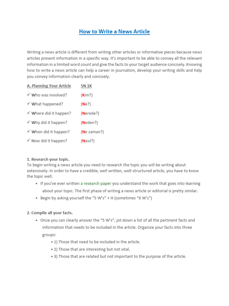 Writing a News Article Guide | PDF | News | Human Communication