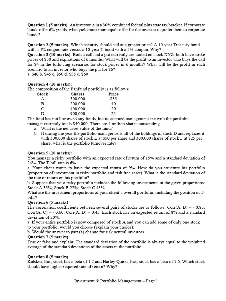 Sample Final Exam 1 | PDF | Bonds (Finance) | Stocks