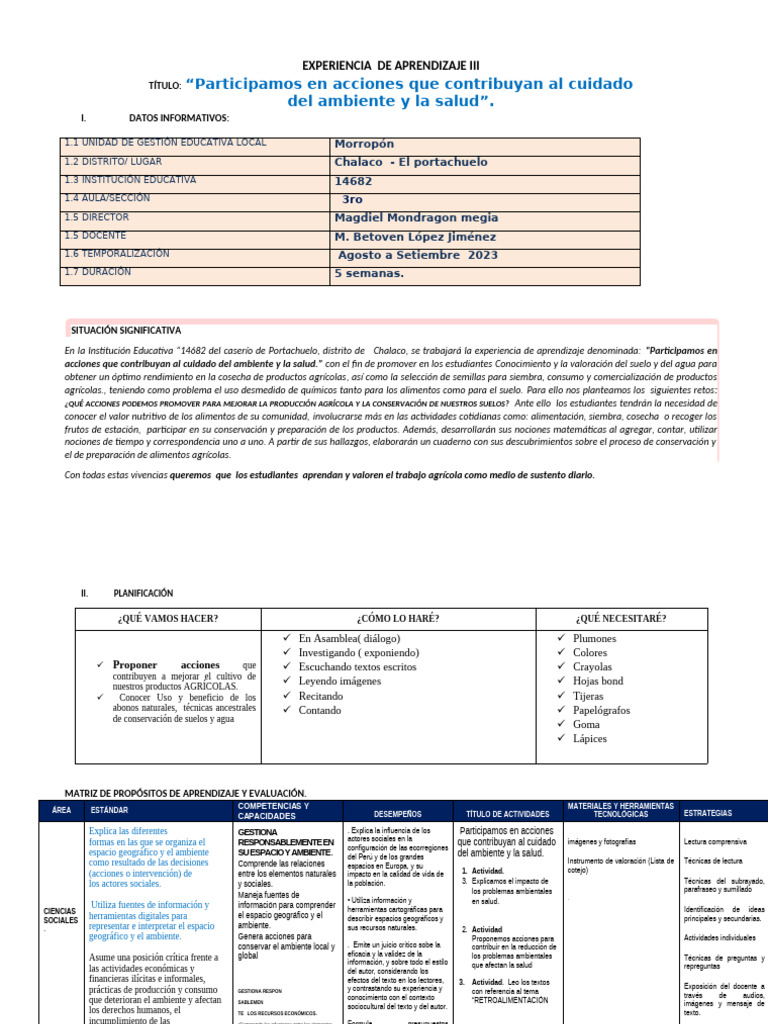 Experiencia de Aprendizaje III | PDF | Evaluación | Agricultura