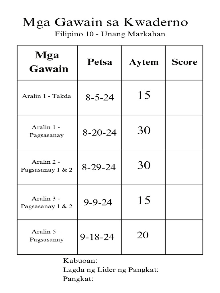 Mga Gawain Sa Kwaderno - PDF 2 | PDF