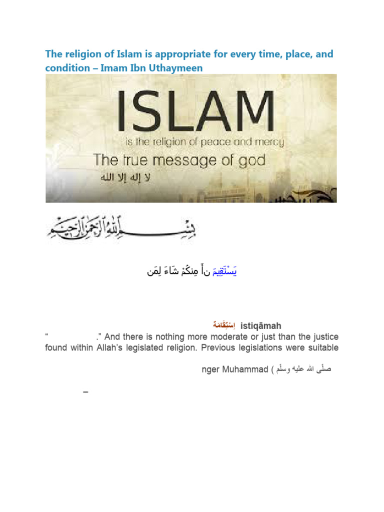 The Religion of Islam Is Appropriate For Every Time | PDF | Monotheistic Religions | Religious ...