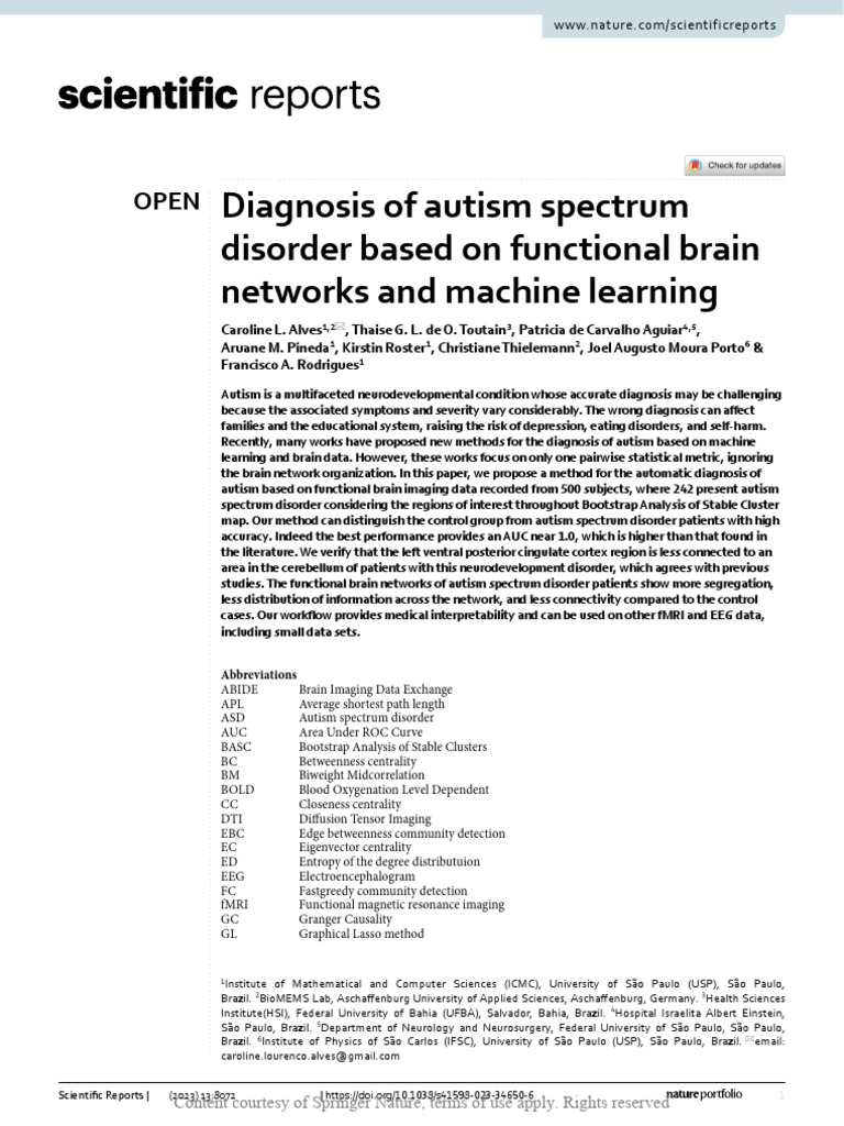 Diagnosis of Autism Spectrum Disorder Based On Fun | PDF | Receiver Operating Characteristic ...