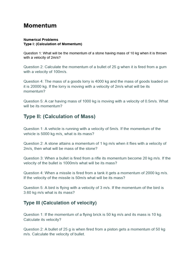 Force and Laws of Motion - Numerical Problems | PDF