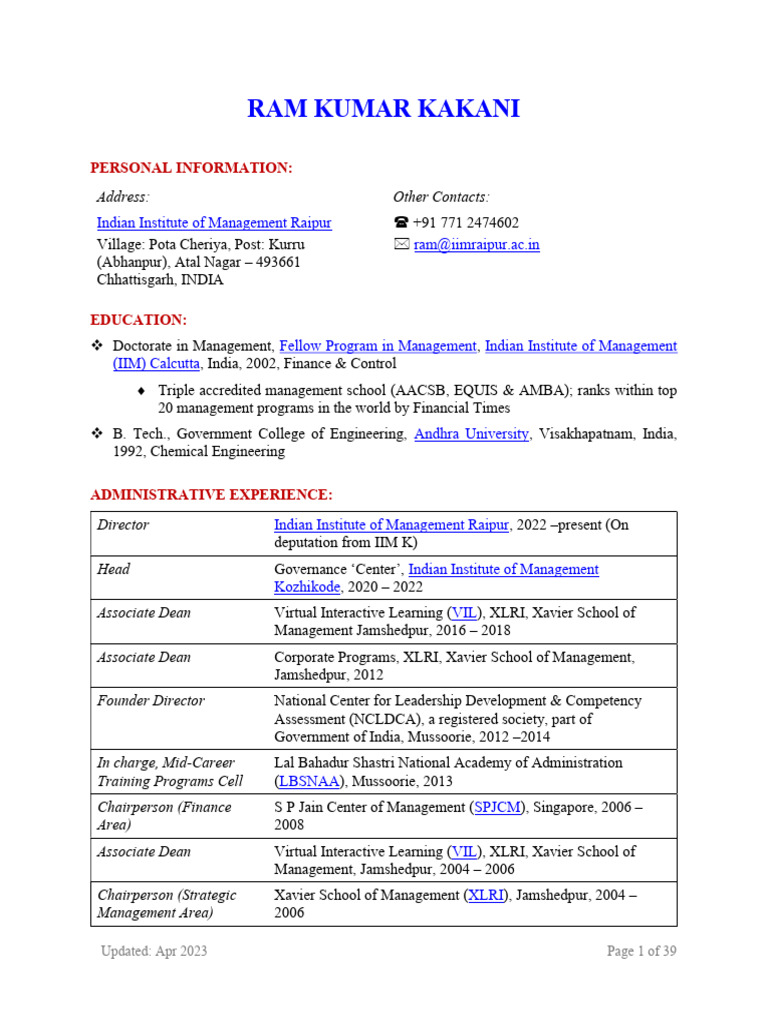 Ram Kakani - CV [Apr 2023] Web | PDF | Business
