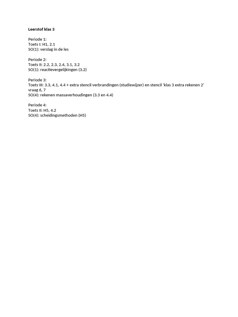 Leerstof Klas 3 | PDF