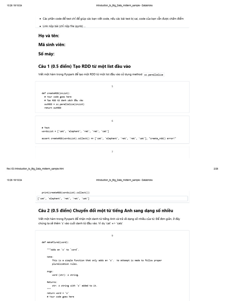Introduction - To - Big - Data - Midterm - Sample - Databricks | PDF