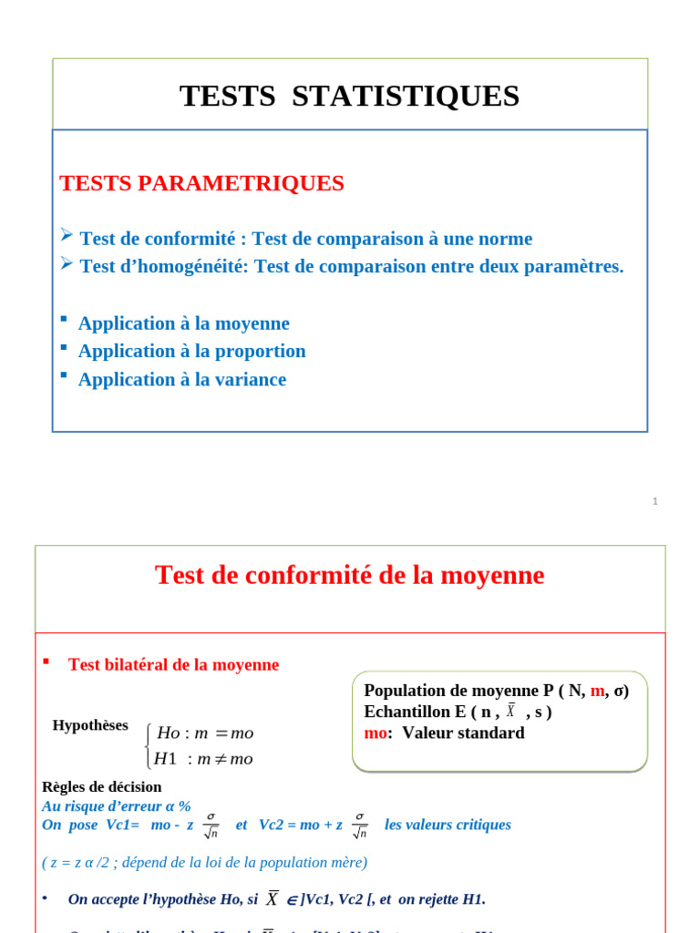 Tests Statistiques Paramétriques | PDF | Test d'hypothèse | Théorie ...