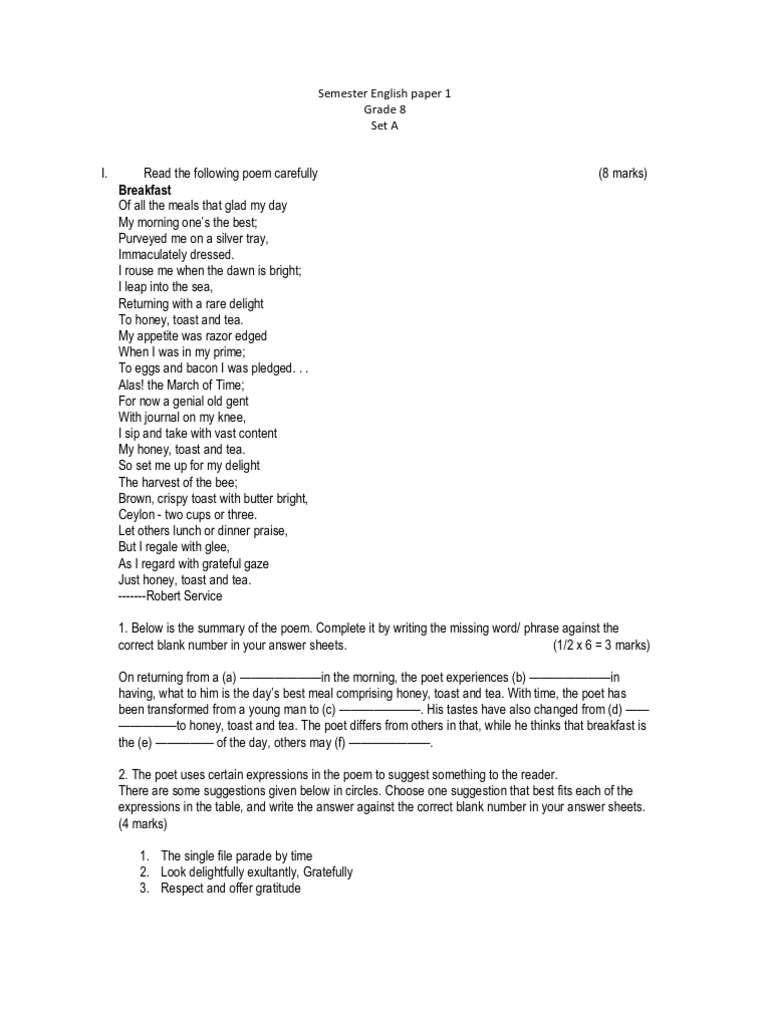 Grade 8 English Exam Prep | PDF | Decision Making | Nature