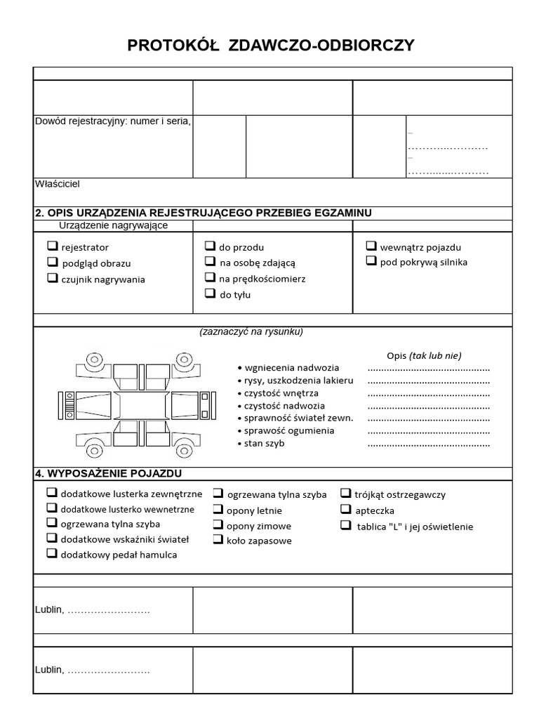 Protokół Zdawczo-Odbiorczy: 1. Dane Pojazdu | PDF