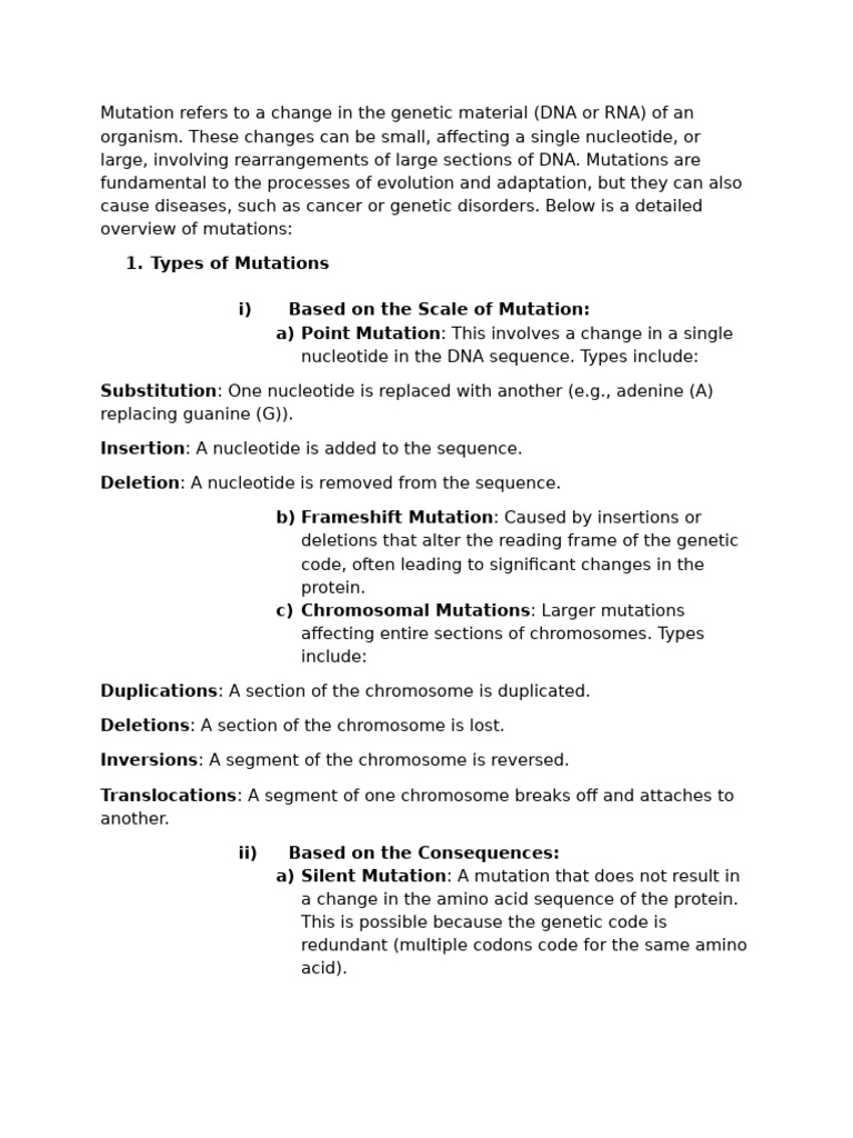 Mutation | PDF | Mutation | Nucleic Acid Sequence