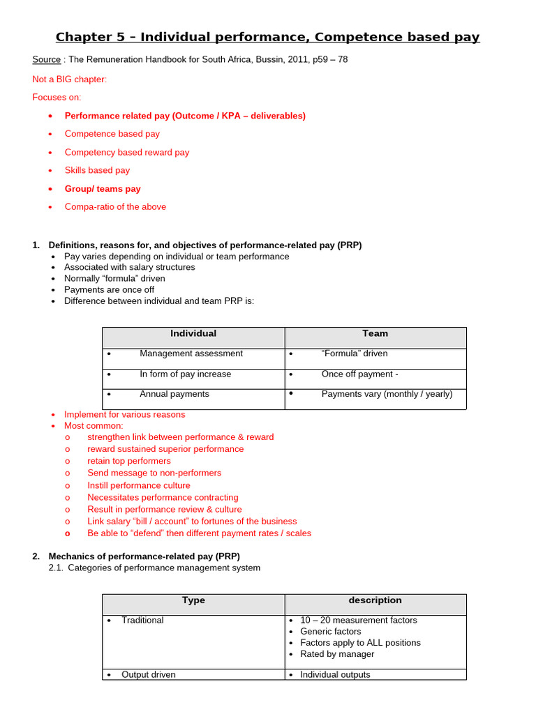 HRM 325 - Chapter 5 - Unit 5 - (Bussin) - (Individual Performance & Competence Based Pay) | PDF ...