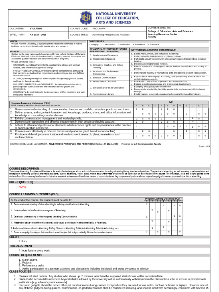 Advertising Principles and Practices Syllabus | PDF | Academic ...