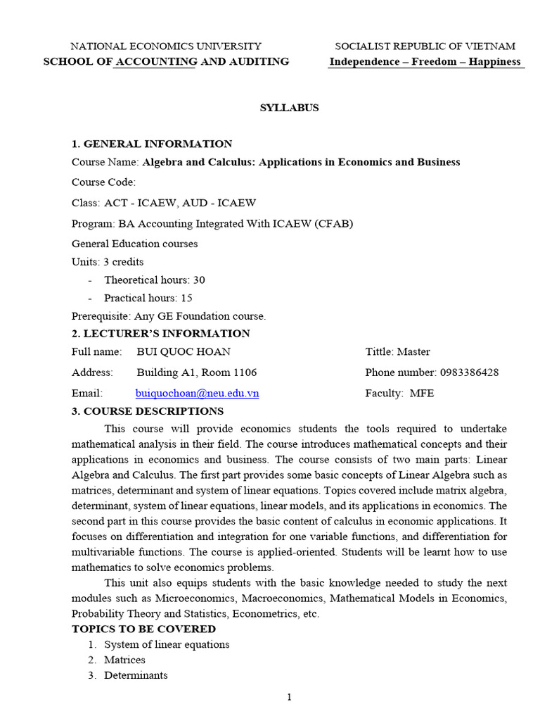 Syllabus ALGEBRA - CALCULUS - CFAB | PDF | Matrix (Mathematics ...