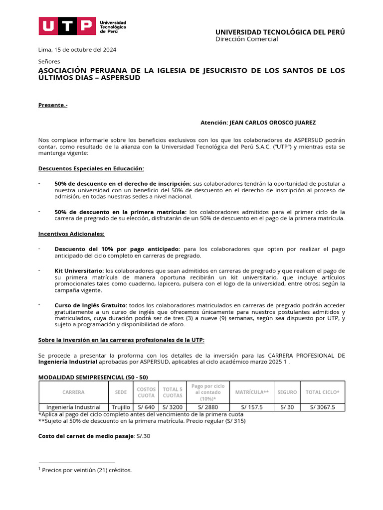 Beneficios UTP para ASPERSUD 2024-2025 | PDF | Tecnología