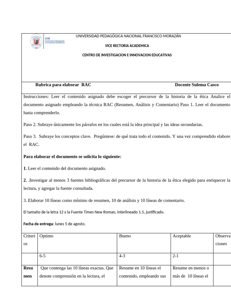 Rubrica para Elaborar RAC | PDF | Crecimiento personal y profesional ...