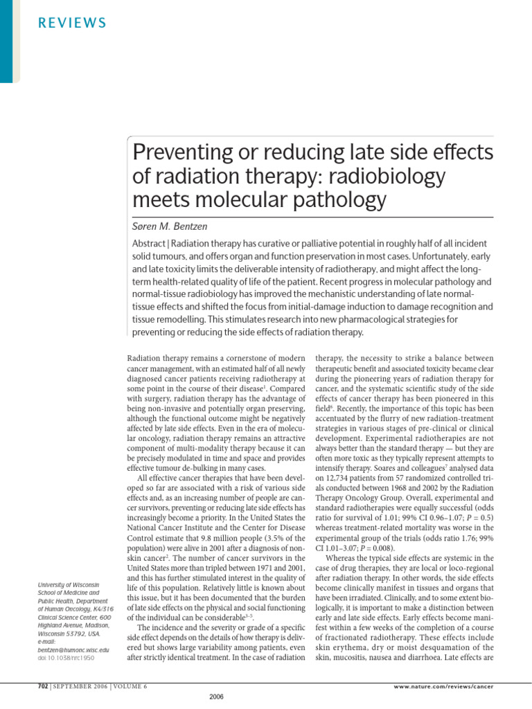 Prevention and Treatment of Radiotherapy Induced Side Effects | PDF ...