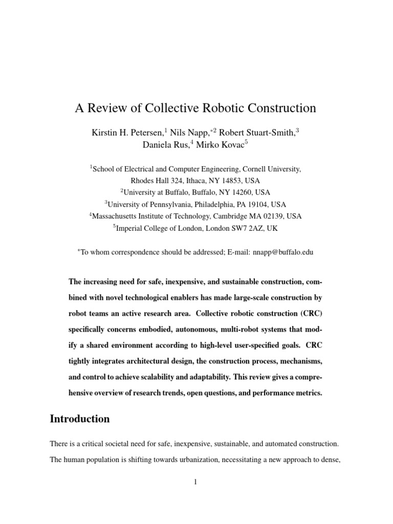 A Review of Collective Robotic Construction Single File | PDF | Robot ...